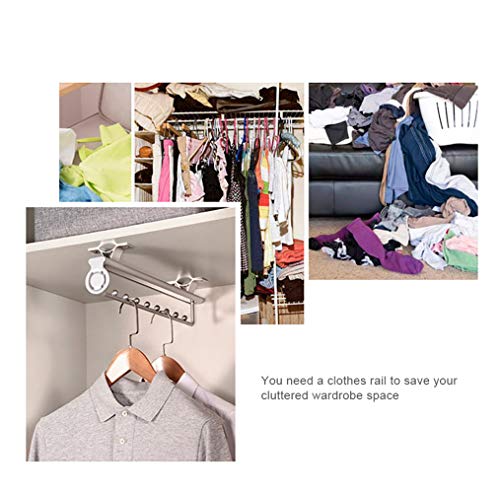 KUOTIAN Silver Metal Closet Valet Rod, Heavy Duty Retractable Clothes Rack for Closet 12.2 to 18 inch (6 Balls)