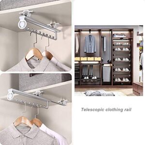 KUOTIAN Silver Metal Closet Valet Rod, Heavy Duty Retractable Clothes Rack for Closet 12.2 to 18 inch (6 Balls)