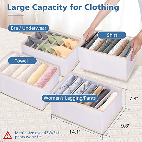 HIPTIS 7 Grids Wardrobe Clothes Organizer, 2PCS Stackable Foldable Compartment Storage Box, Washable Drawer Organizers for Pants, Jeans, Socks, Scarves, Leggings, T-shirt, Underwear