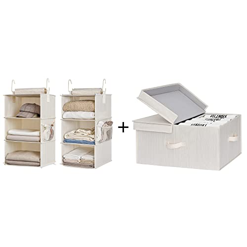 StorageWorks Two 3-Shelf Separable Closet Hanging Shelves with 1-Pack Storage Box with Lid