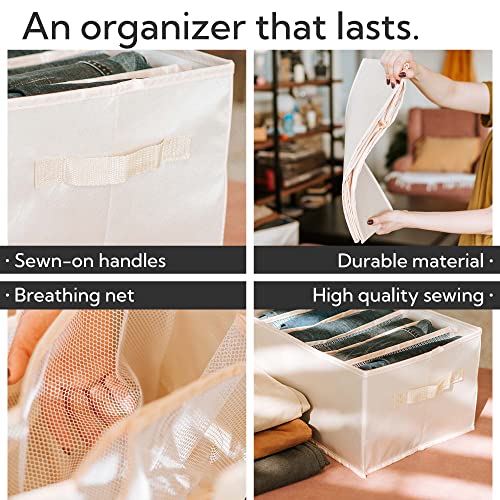 NEATR Clothes Organizer for Folded Clothes, 2 Pieces, Upgraded Wardrobe Clothing, Foldable Pants Closet, Clothing & Storage Jeans, t-shirt, Beige