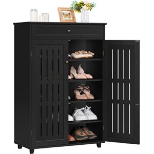 yaheetech shoe cabinet freestanding shoe rack with adjustable shelf 1 drawer floor shoe storage organizer for entryway living room, balcony,black