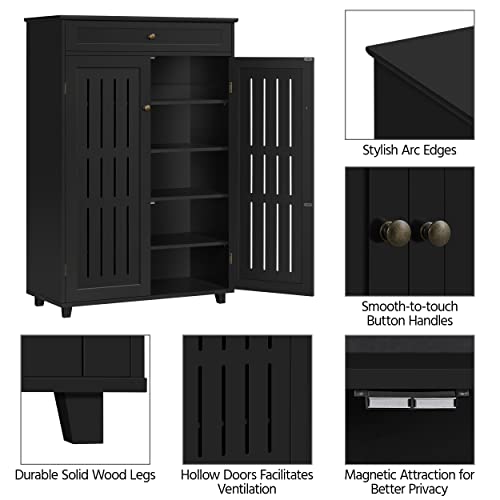 Yaheetech Shoe Cabinet Freestanding Shoe Rack with Adjustable Shelf 1 Drawer Floor Shoe Storage Organizer for Entryway Living Room, Balcony,Black