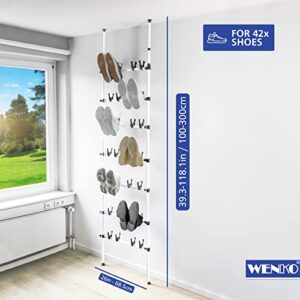 WENKO Telescopic Atlas Free Rack, Organizer, Storage, Shelf, Shoe Stand (W x H x D): 26.97 x 39.37-118.11 x 3.35 in, White, Dimensions (W x H x