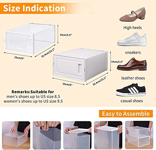 WAYTRIM 15 Pack Stackable Storage Shoe Box, Foldable 6 Clear and 9 White Sneaker Storage Box Dorp Front Shoe Container Organizer Sneaker Storage Drawer Fit to Women Size 12