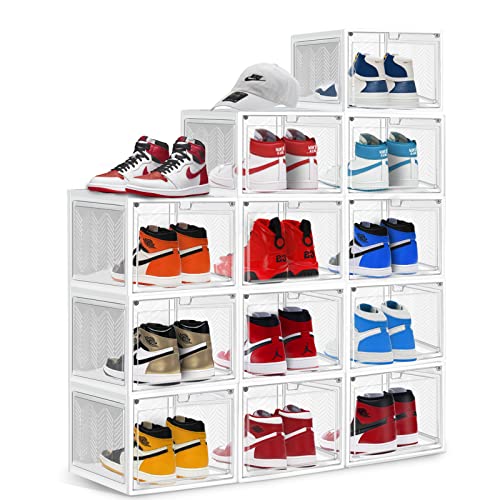 Shoe Boxes Shoe Containers Shoe Organizer for Closet, Shoe Storage Boxes Clear Shoe Boxes Stackable Large Shoe Storage Boxes with Hard Plastic Shoe Boxes Stackable, Clear Shoe Box As your boot & Shoe Boxes Drop Front Shoe Box 12 Pack (WAW12)