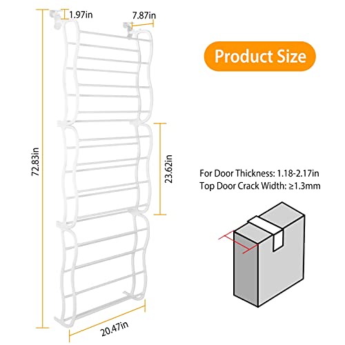 KOCASO Over The Door Shoe Rack Organizer - 36 Pair Shoes Wall Hanging Closet Shoe Rack Shelf 12Layers Storage Stand with Hooks-US Spot (White)