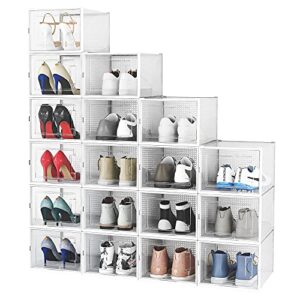 yescom foldable shoe storage box 18 pack shoe organizer bins closets stackable sneaker container for home closet apartment use clear large size