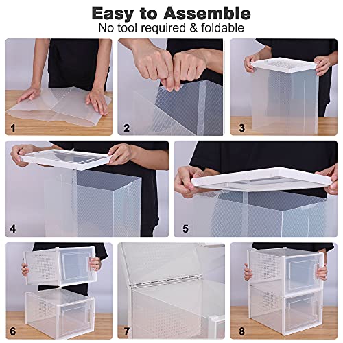 Yescom Foldable Shoe Storage Box 18 Pack Shoe Organizer Bins Closets Stackable Sneaker Container for Home Closet Apartment Use Clear Large Size