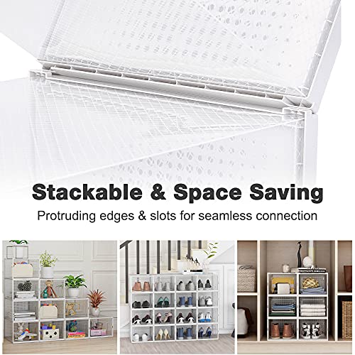 Yescom Foldable Shoe Storage Box 18 Pack Shoe Organizer Bins Closets Stackable Sneaker Container for Home Closet Apartment Use Clear Large Size