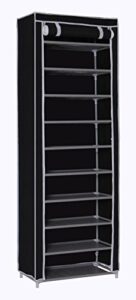 homebi 10-tier shoe rack 30 pairs shoe tower closet shoes storage cabinet portable boot organizer with dustproof non-woven fabric cover and 10 durable shelves (black) (black)