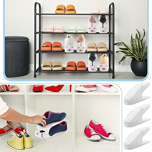 75 Pcs White Shoe Slots Organizer 4 Gears Double Layer Adjustable Stack Shoe Rack Stacker Space Shoes Slots Space Saving Storage Shoe Holder Hidden Shoe Storage Shoe Stackers for Closet Organization