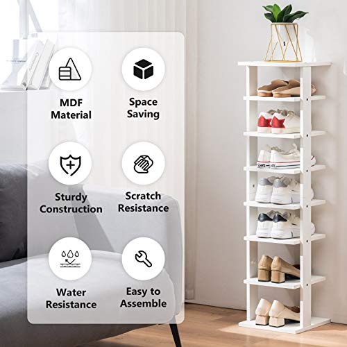 YOUDENOVA 7 Tiers Vertical Shoe Rack, Wooden Shoe Storage Stand, Space Saving Vertical Shoe Organizer, Entryway Shoes Tower, Modern Shoe Rack Organizer