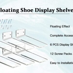 Acrylic Floating Shoe Display Shelves, Floating Shoe Display Shelf, Clear Acrylic Floating Shoe Display Stands Sneaker Shelves Wall Mounted, Acrylic Shoe Shelf, Floating Shoe Shelf for Wall Set of 6