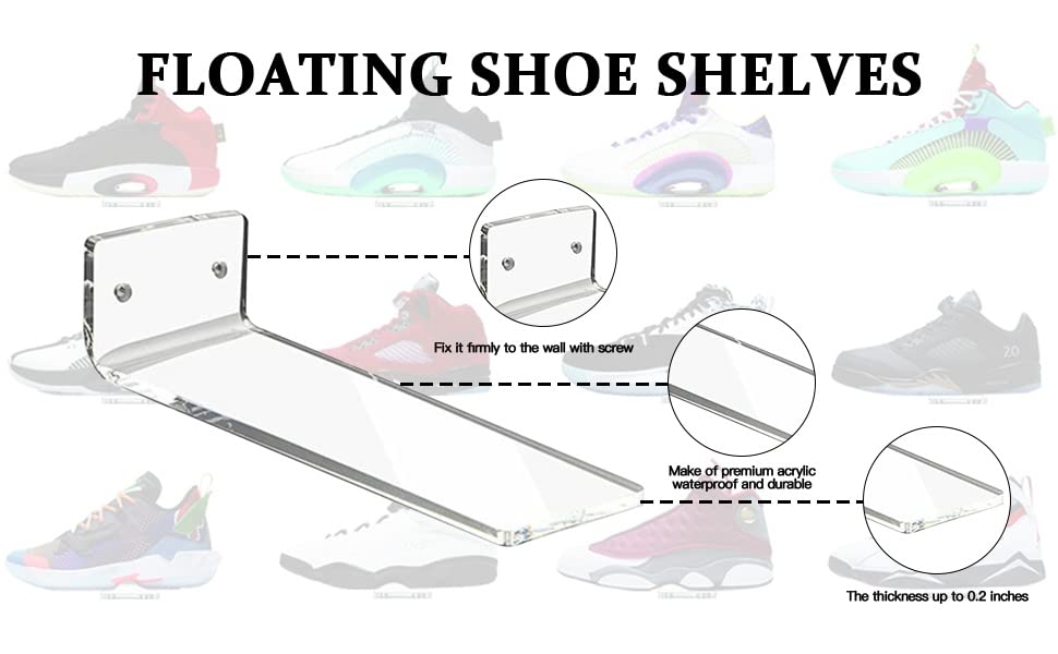 Acrylic Floating Shoe Display Shelves, Floating Shoe Display Shelf, Clear Acrylic Floating Shoe Display Stands Sneaker Shelves Wall Mounted, Acrylic Shoe Shelf, Floating Shoe Shelf for Wall Set of 6