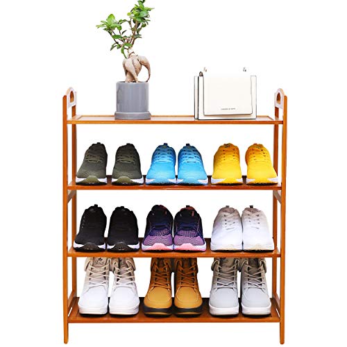 YUHUAWYH SANPON Bamboo Shoe Rack 4 Tier Shoe Organizer for Closet Entryway Shoe Rack Free Standing Shoe Shelf Flat Brown