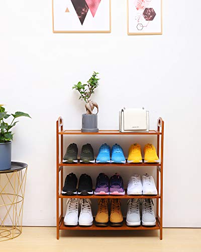 YUHUAWYH SANPON Bamboo Shoe Rack 4 Tier Shoe Organizer for Closet Entryway Shoe Rack Free Standing Shoe Shelf Flat Brown