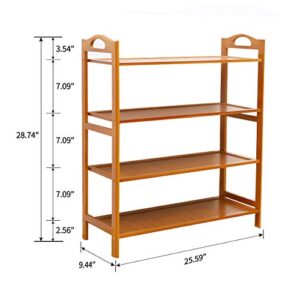 YUHUAWYH SANPON Bamboo Shoe Rack 4 Tier Shoe Organizer for Closet Entryway Shoe Rack Free Standing Shoe Shelf Flat Brown