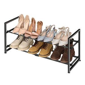 Hzuaneri 2-Tier Expandable Shoe Rack, Adjustable Shoe Storage Organizer, Heavy Duty Metal Shoe Stand, Free Standing Shoe Shelf for Entryway Closet Doorway, Portable and Space Saver, Black