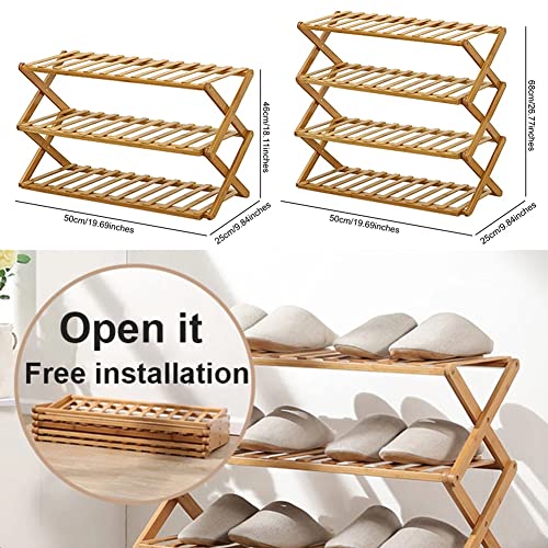 Koolouispoper Shoe Rack 3/4 Tier Folding Multifunctional Storage Organizer Bamboo Shoe Shelf Simple Household Economical Shelf (3 Layers)