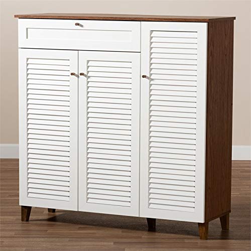 Baxton Studio Coolidge Modern and Contemporary Walnut Finished 11-Shelf Wood Shoe Storage Cabinet with Drawer