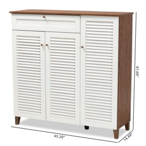 Baxton Studio Coolidge Modern and Contemporary Walnut Finished 11-Shelf Wood Shoe Storage Cabinet with Drawer