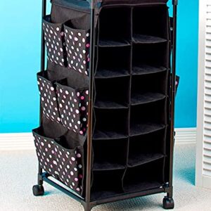 Fashionable Rolling Shoe Storage Unit with Fabric Cubbies - Polka Dot