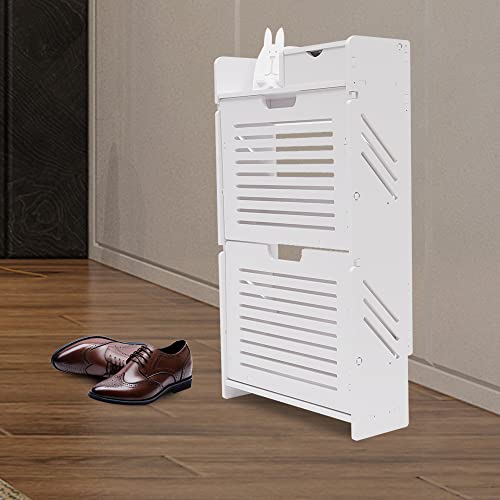 DYRABREST Shoe Cabinet 2-Layer Shoe Rack Organizer with 2 Flip Drawers Modern Shoe Storage Cabinet Ultra-Thin Shoe Shelves Free Standing Shoe Rack for Entryway Hallway Bedroom