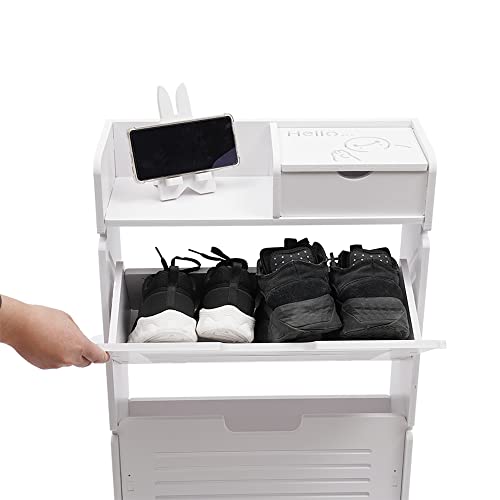 DYRABREST Shoe Cabinet 2-Layer Shoe Rack Organizer with 2 Flip Drawers Modern Shoe Storage Cabinet Ultra-Thin Shoe Shelves Free Standing Shoe Rack for Entryway Hallway Bedroom