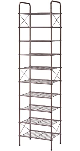 Tajsoon 10-Tier Shoe Rack Organizer, Narrow Shoe Rack for Closet Entryway, Metal Mesh Shoe Storage Shelf with X Shape Fixed Frame, Bronze