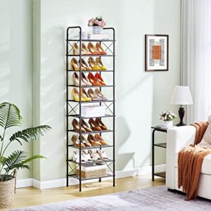 Tajsoon 10-Tier Shoe Rack Organizer, Narrow Shoe Rack for Closet Entryway, Metal Mesh Shoe Storage Shelf with X Shape Fixed Frame, Bronze