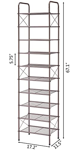 Tajsoon 10-Tier Shoe Rack Organizer, Narrow Shoe Rack for Closet Entryway, Metal Mesh Shoe Storage Shelf with X Shape Fixed Frame, Bronze