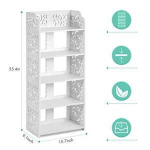 White Shoe Rack, 5 Tier Modern Wooden Shoe Storage Shelf Wood Narrow Shoe Stand Organizer for Home Living Room Bedroom Hallway Entryway Closet