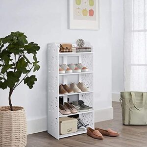 White Shoe Rack, 5 Tier Modern Wooden Shoe Storage Shelf Wood Narrow Shoe Stand Organizer for Home Living Room Bedroom Hallway Entryway Closet