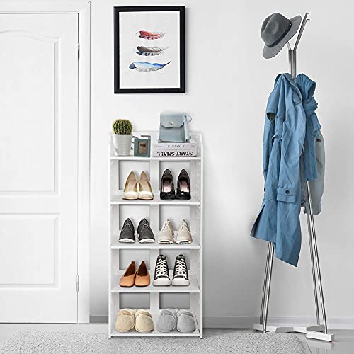 White Shoe Rack, 5 Tier Modern Wooden Shoe Storage Shelf Wood Narrow Shoe Stand Organizer for Home Living Room Bedroom Hallway Entryway Closet