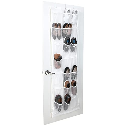 Smart Design Over-The-Door Organizer w/ 42 Pockets w/Elastic Trim & Hanging Hooks - VentilAir Mesh Fabric - Shoes, Pantry, Closet Storage - Home Organization (21 x 73 Inch) [White]