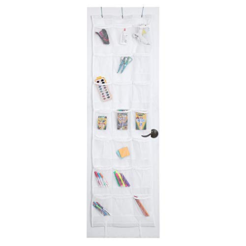 Smart Design Over-The-Door Organizer w/ 42 Pockets w/Elastic Trim & Hanging Hooks - VentilAir Mesh Fabric - Shoes, Pantry, Closet Storage - Home Organization (21 x 73 Inch) [White]