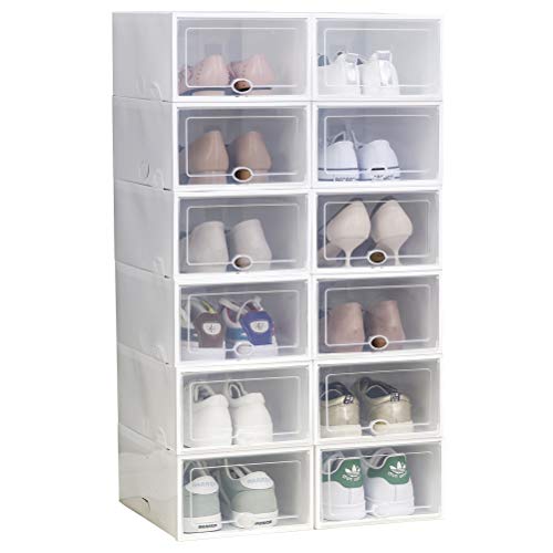 Shoe Storage Boxes 12 Pack Clear Plastic Stackable