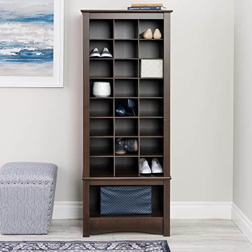 Prepac 24 pair Shoe Storage Rack with bottom shelf, Espresso