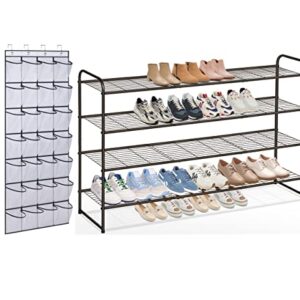 AOODA 28 Large Mesh Pockets Over The Door Shoe Organizer, 4 Tier Long Metal Shoe Organizer for Closet, 2 Item Bundle