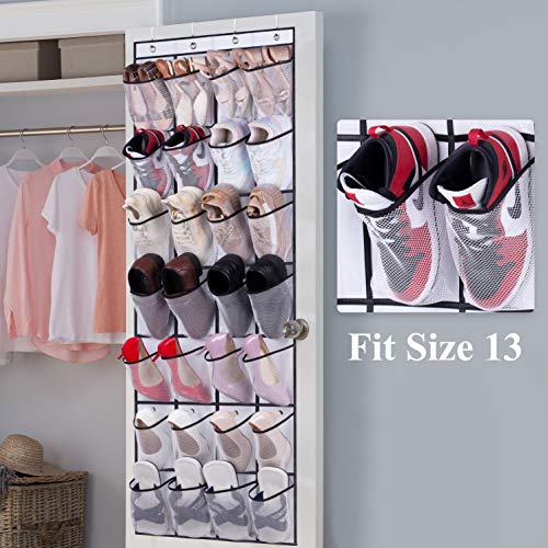 AOODA 28 Large Mesh Pockets Over The Door Shoe Organizer, 4 Tier Long Metal Shoe Organizer for Closet, 2 Item Bundle