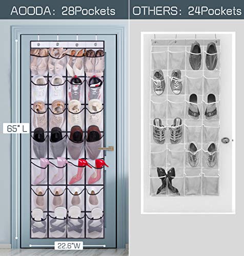 AOODA 28 Large Mesh Pockets Over The Door Shoe Organizer, 4 Tier Long Metal Shoe Organizer for Closet, 2 Item Bundle