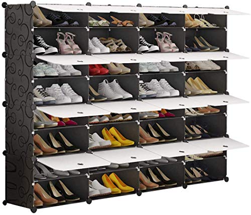 KOUSI Portable Shoe Rack Organizer 72 Pair Tower Shelf Storage Cabinet Stand Expandable for Heels, Boots, Slippers， 8-Tiers Black