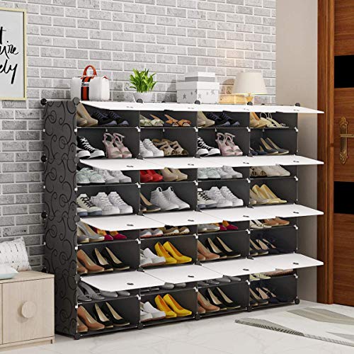 KOUSI Portable Shoe Rack Organizer 72 Pair Tower Shelf Storage Cabinet Stand Expandable for Heels, Boots, Slippers， 8-Tiers Black