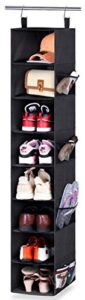 aooda 8-shelf hanging shoe rack for closet organizer with 8 mesh side pockets wide hanging shoe storage holder for hat, clothes, handbag, black