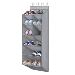 coastal rose over the door shoe organizer, 6-tier shoe rack for closet door with large deep pockets & 4 metal hooks, hanging storage organizer for baby diaper, shoe, closet, bathroom, nursery, gray