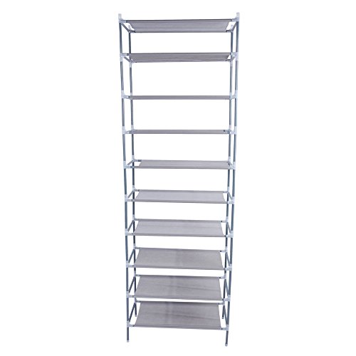 JASOYA Simple Assembly 10 Tiers Non-woven Fabric Shoe Rack，fashionble and convenient design， Gray