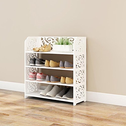 Jerry & Maggie - 4 Tier WPC Shoe Rack/Shoe Storage Stackable Shelves Free Standing Shoe Racks - Wide | White