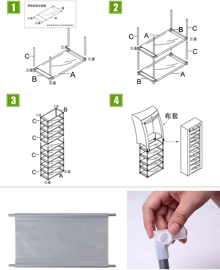 Honisun Fashionable Room-Saving 9 Lattices 10 Tiers Non-Woven Fabric Shoe Rack/Shlef/Organizer, Free-Standing Tall Shoe Rack Organizer Shoes Storage Holder, Closet Shoe Rack with Cover -Gray