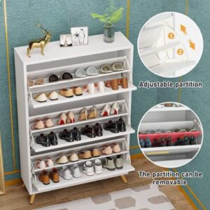 LITTLE TREE Mid-Century Modern White and Gold 3 Flip Drawers Shoe Storage Cabinet for Entryway